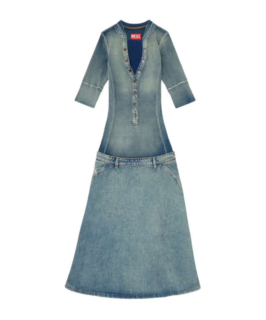 DIESEL® Diesel De-Anim-S Denim Midi Dress with Drop-Waist Silhouette